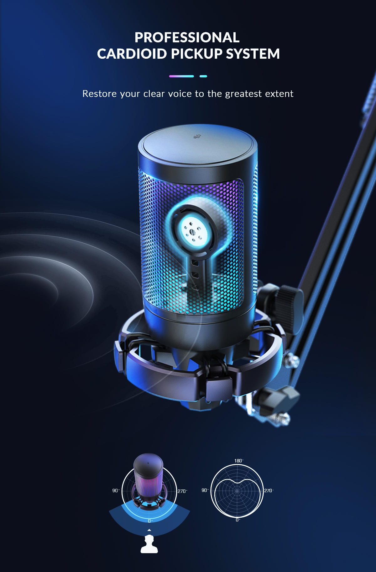 Gaming Microphones Fifine A6T Rgb Professional Studio Podcast Condenser ...