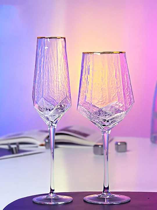 Custom diamond shape handmade long stem flute champagne luxury crystal ...