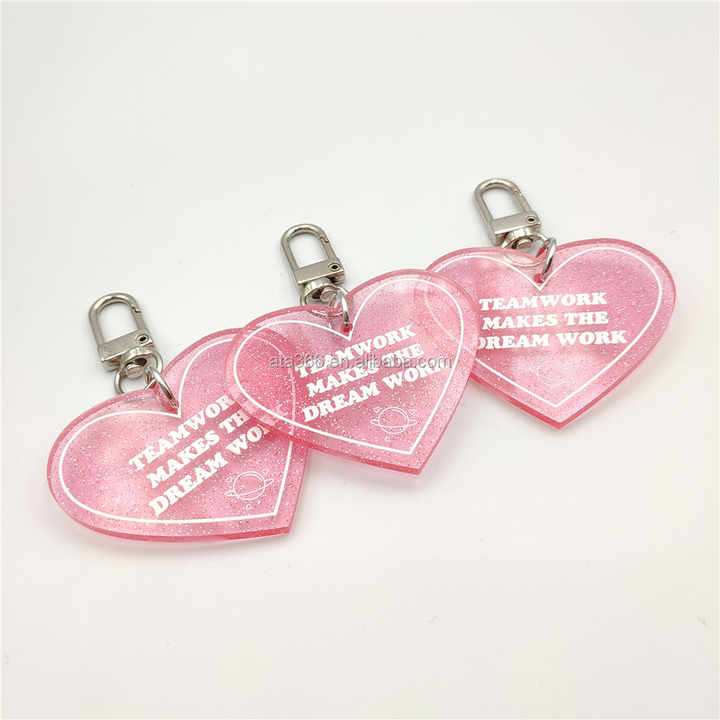 Custom Heart Shape Keychains - Pink Plastic Acrylic Glitter