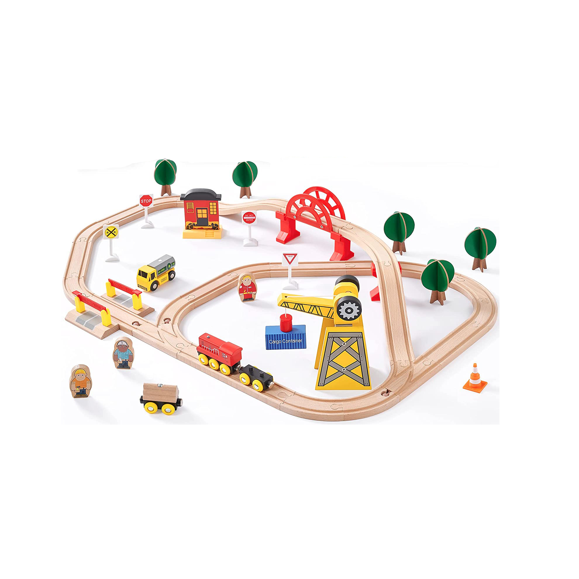 Wooden Train Set 40 Pcs Wooden Track & Exclusive Crane & Trains,Magic ...