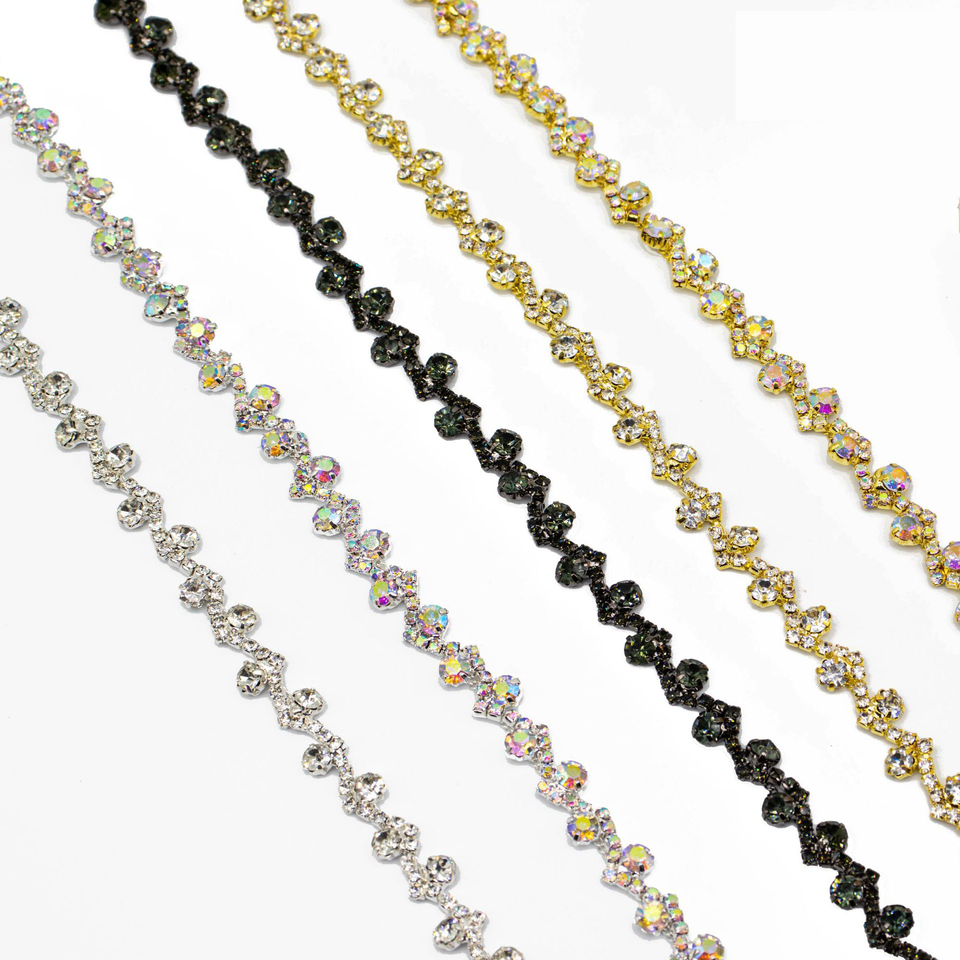 High Quality AB Crystal Rhinestone Sew-On Chain Sparkling Roll Colorful ...