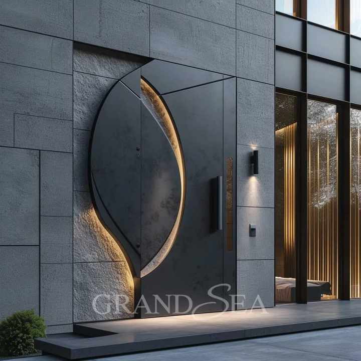 Metal Frame Teak Pivot Front Entry Door for Modern House All Types ...