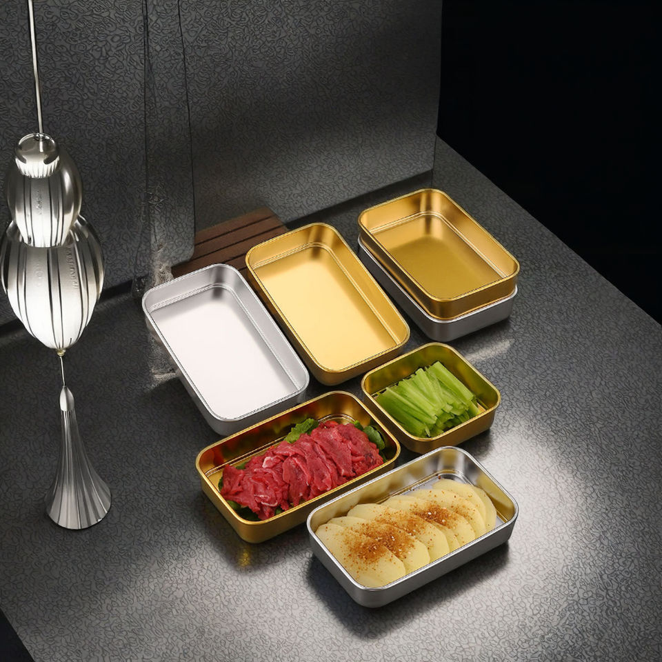 Korean Stainless Steel Polished Barbecue Thick Gold Rectangle Party ...