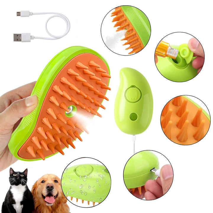 3 In1 Self Cleaning Cat Steam Brush for Massage Rechargeable Cat ...