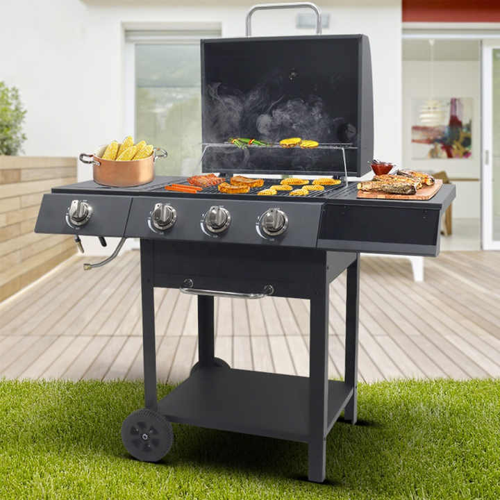 Patio Barbecue Auto Ignition 4 Burners Bbq Trolley Gas Grill Outdoor ...