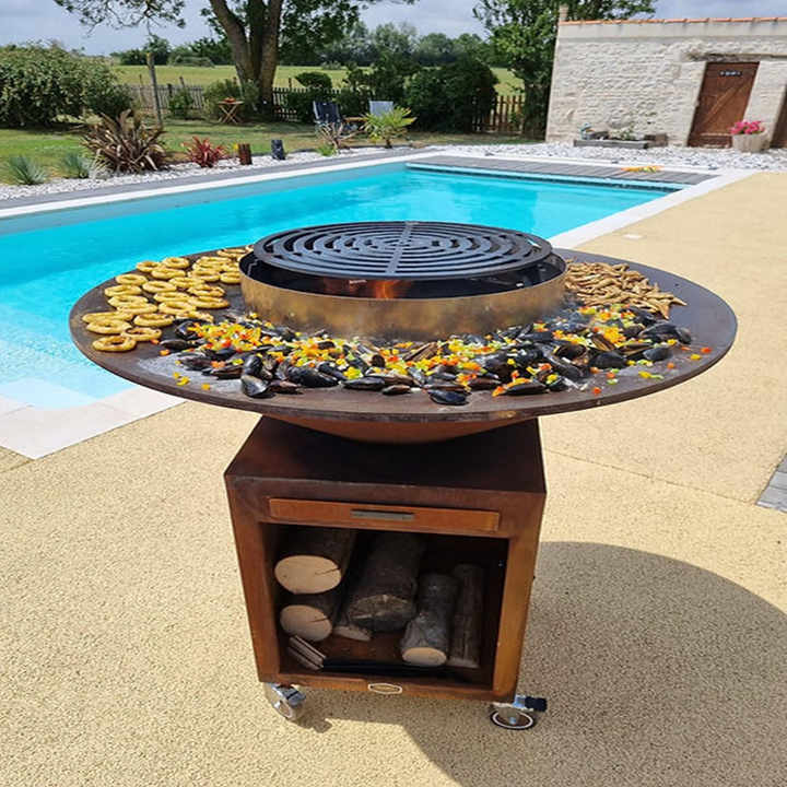 100cm CORTEN Corten Steel Brazier Outdoor Wood Charcoal Circular BBQ ...