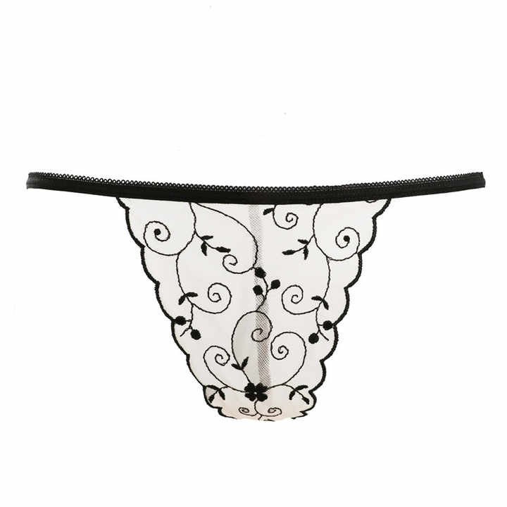 Seamless Thin Band Low Waist Embroidery Thong Women G String