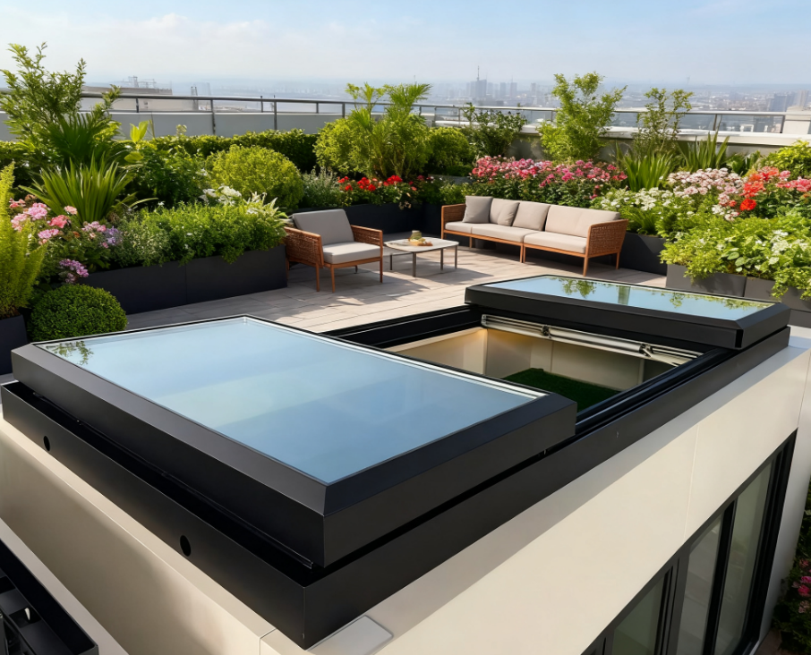 Motorized Swinging Box Skylight Retractable Thermal Break Aluminum ...