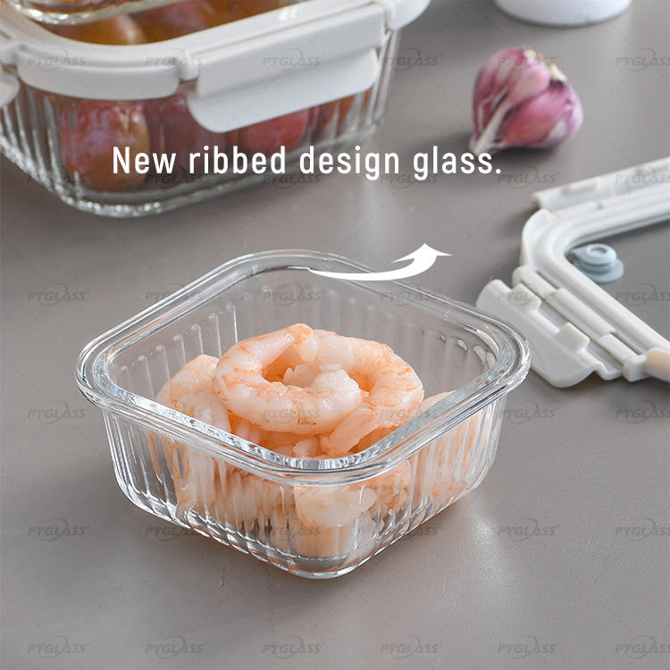 Pyglass Vertical Stripe Food Storage Container with Vented Glass Lid ...