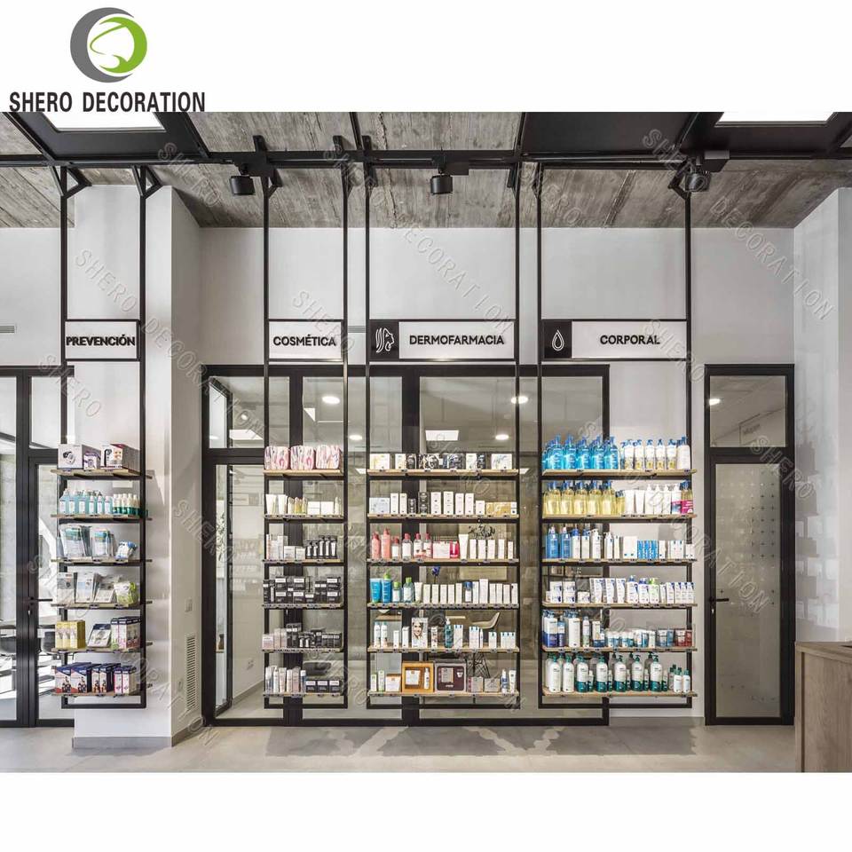 Customized Pharmacy Furniture Retail Shop Display Racks MDF Shelves ...
