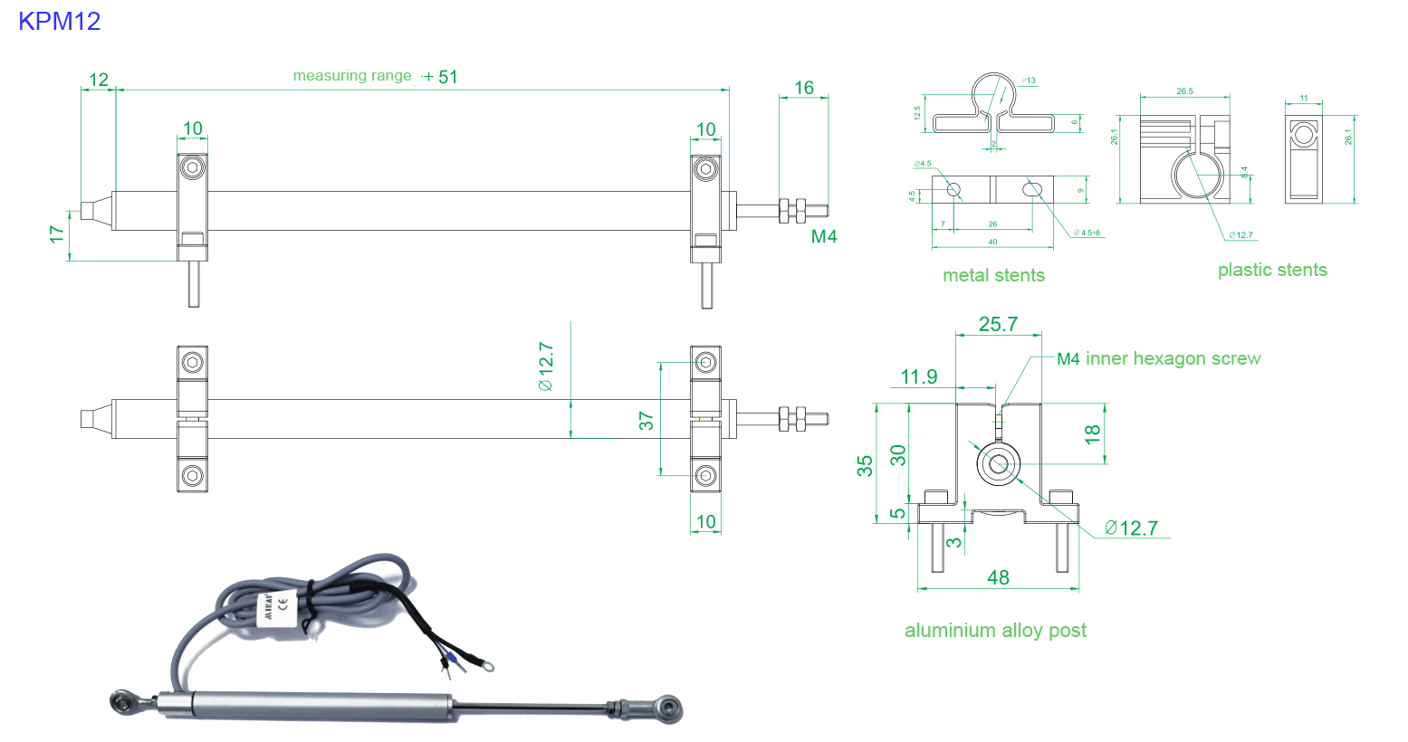 MIRAN brand linear miniature rod displacement sensor potentiometer KPM12 rod series Products ...
