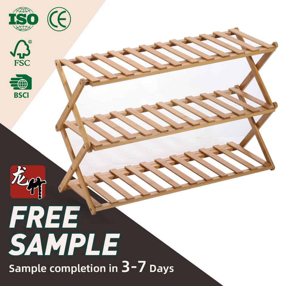 3-Tier Bamboo Folding Shoe Rack - No Assembly Needed - Portable Space ...