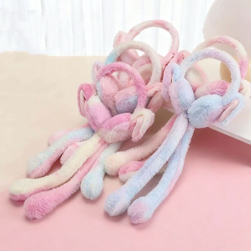 Rabbit Gradient Ear Cover - Winter Warmth, Cute Fur, Fluffy Foldable ...