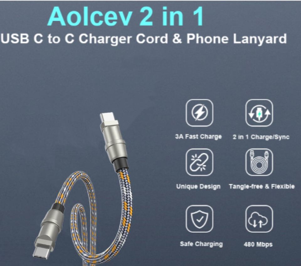 Lanyard 60W USB C to C Fast Charging Cable Multifunctional Data Cable ...