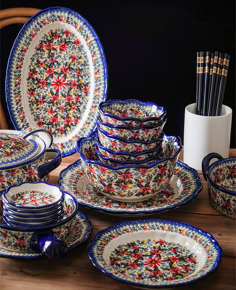 Retro Bohemian Daisy Floral under Glazed Dinnerware Set