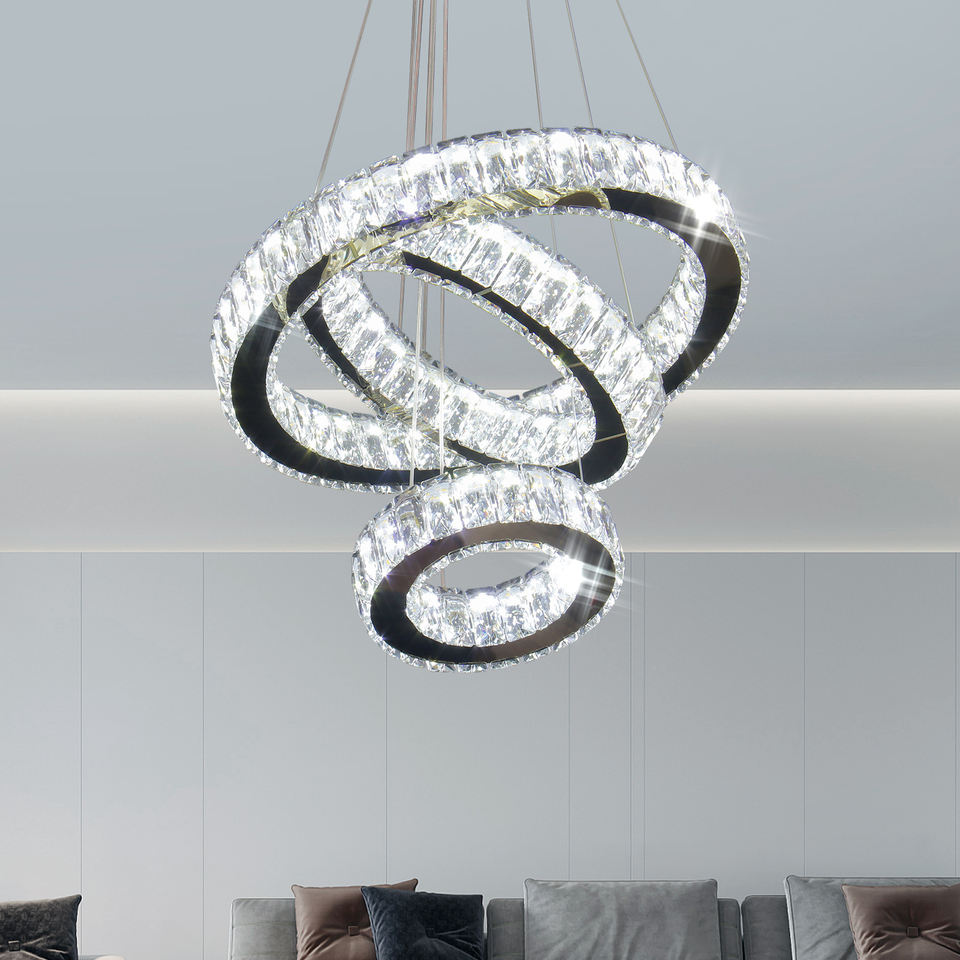 Modern Luxury Gold LED 3-Ring Chandelier Crystal Pendant Light for ...