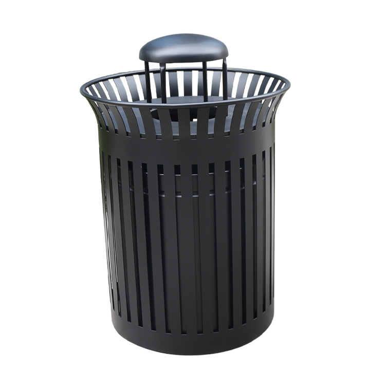 Outdoor Slatted Steel Iron Garbage Trash Can Outside Street Park Metal ...