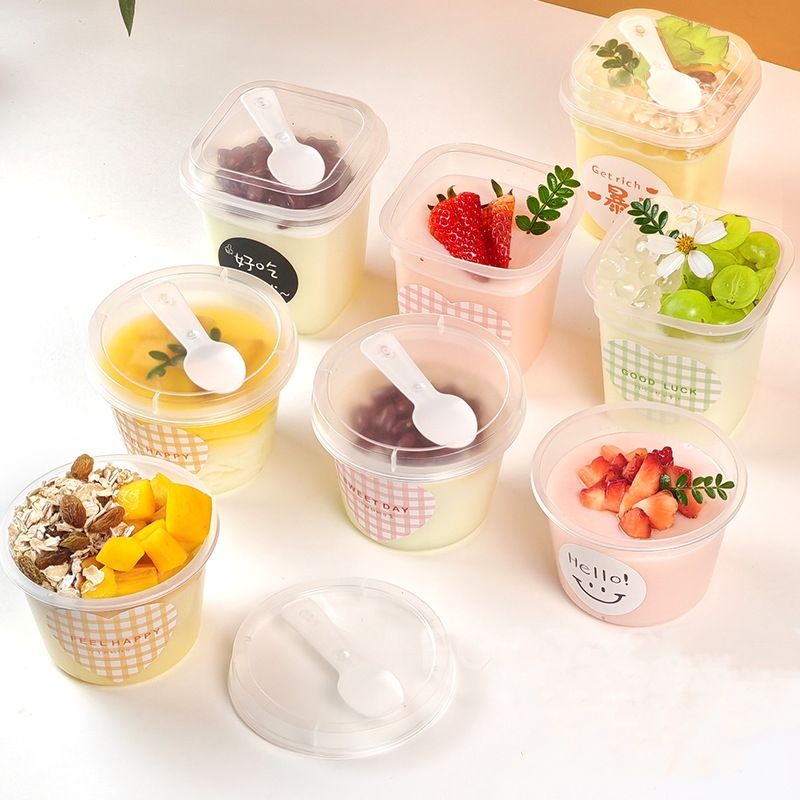PP Double Skin Pudding Cups With Lid - 220ml & 280ml Clear Plastic ...