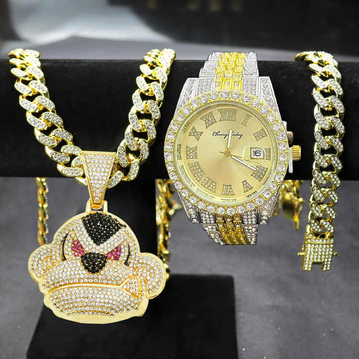 Iced Out Miami Cuban Link Chain Hip Hop Men Watches Monkey Pendant ...