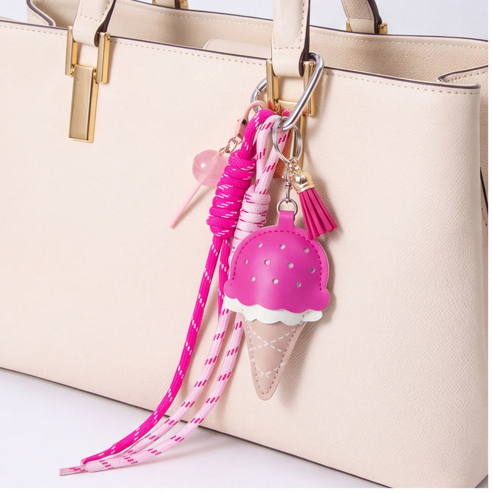 Cute PU Leather Ice Cream Bag Charm Keychain Tassel Pendant Lollipop ...