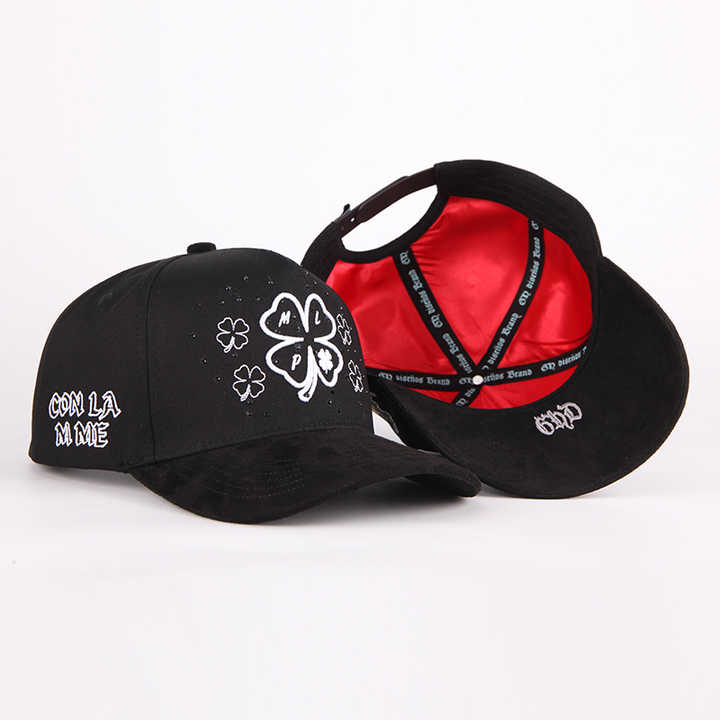 Wholesale Custom Your Logo 5 Panel Baseball Cap - Black Embroidery
