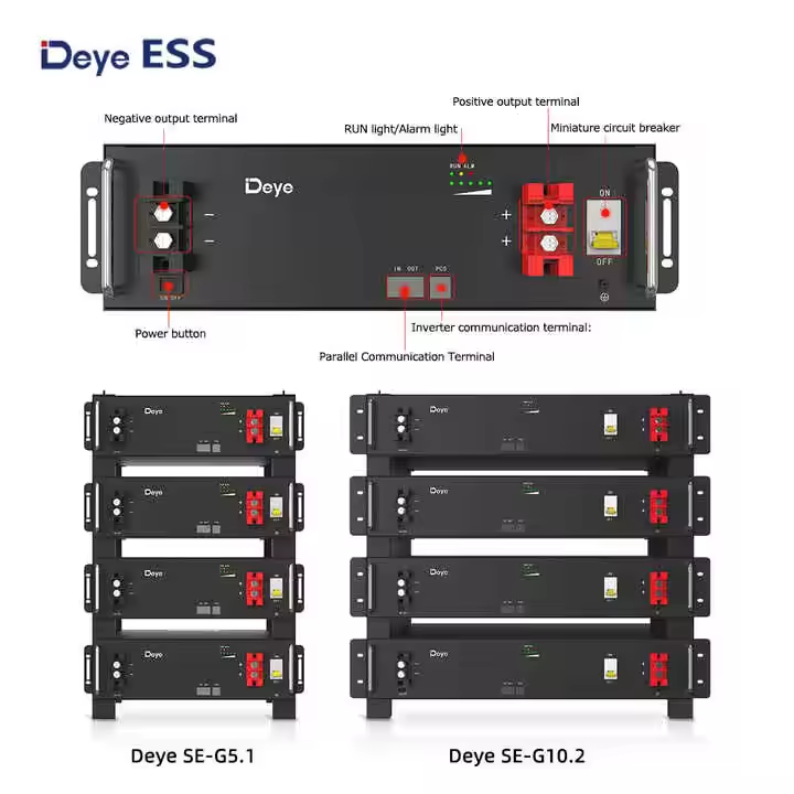 Deye SE-G10.2 Lithium Ion Batteries 10kwh 200AH LiFePO4 Battery Pack ...