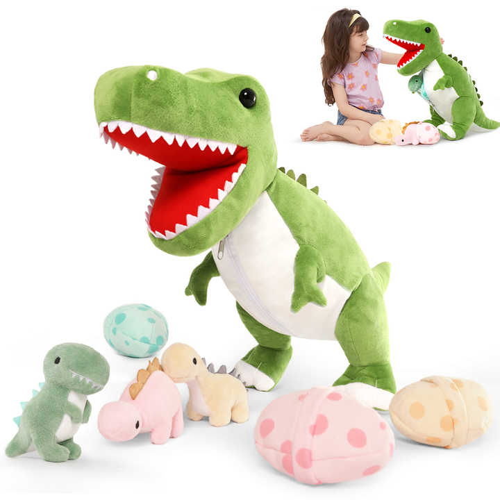 MorisMos T-Rex Mommy 3 Baby Dinosaur Stuffed Animals Green Dino Eggs ...