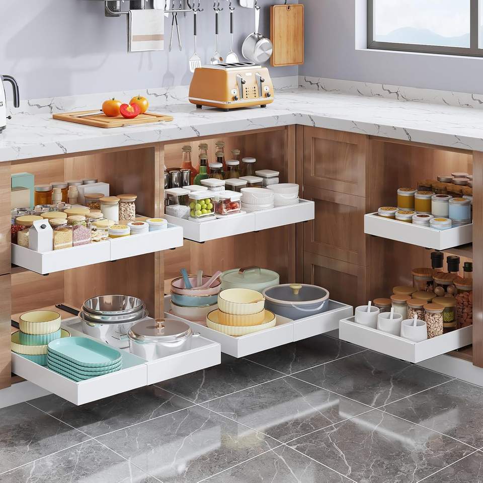 21" Deep Expandable Pull Out Cabinet Organizer Slide Out Drawers For ...