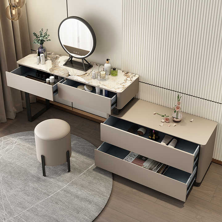 Makeup Marble Vanity Table Bedroom Mirrored Dressing Tables Solid Wood ...