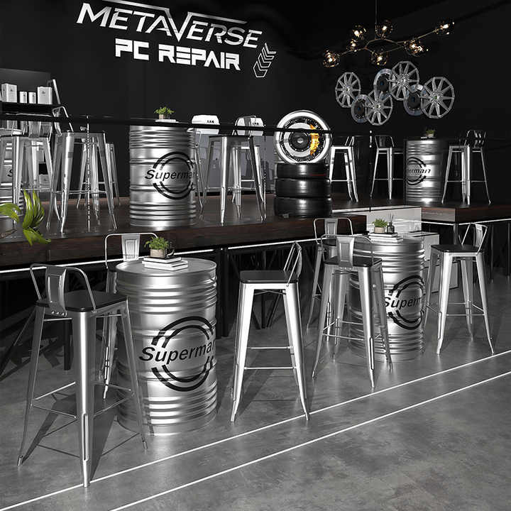 Industrial Style High Bar Stool and Table Set for Restaurants