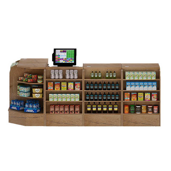 Simple Supermarket Equipment Wooden Grocery Store Checkout Counter Gondola Shelving in ...