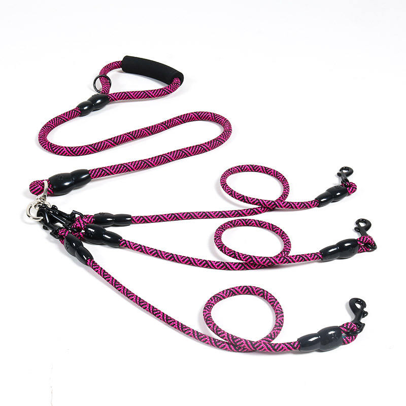 Nylon Weave Three Heads One Drag Three Dog Leash Padded Striped Rope ...