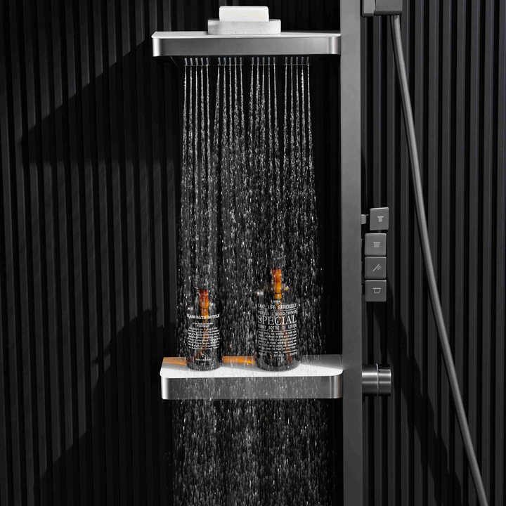 Black Multifunction Waterfall Piano Key Hot and Cold Shower