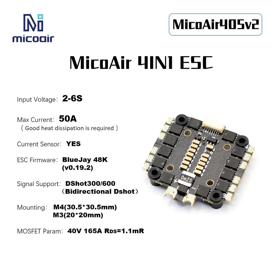 MicoAir 405 V2 Stack Ardupilot Flight Controller Bluejay 50A4IN1 ESC ...