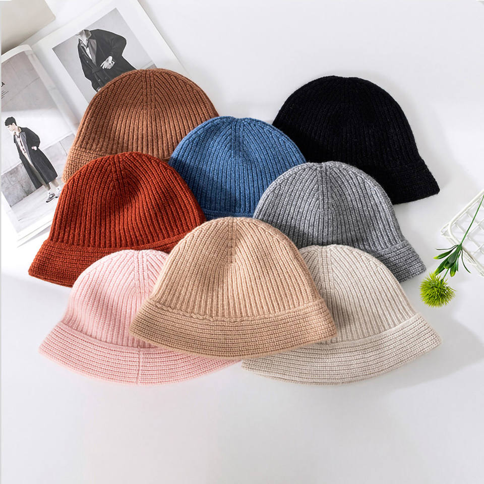 Real Wool Knit Bucket Hat for Women Soft Warm Ribbed Winter Fisherman ...