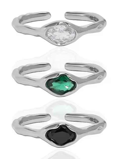Irregular Shape Ring Pave Oval White Black Green CZ Stones Luxury ...