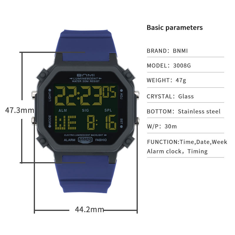 BNMI New Model 30M Waterproof Business Sport Watch Unisex Square Case ...