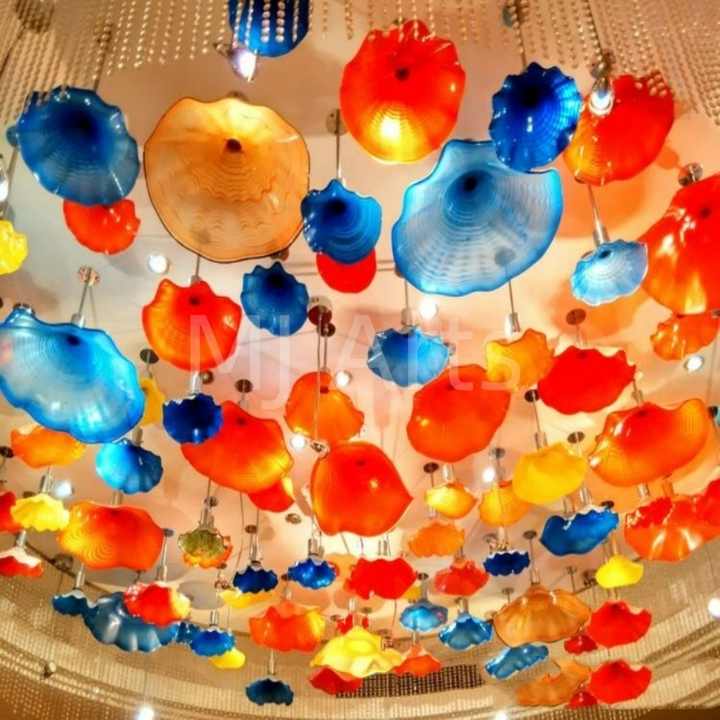 Restaurant Hotel Lobby Decoration clear Blue Glass Art Decor Ceiling ...