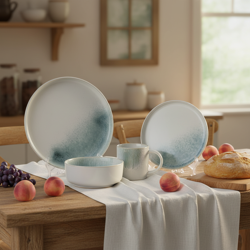Luxury 4-Piece White Glazed Classic Stoneware Oval Dinnerware Set Heat ...