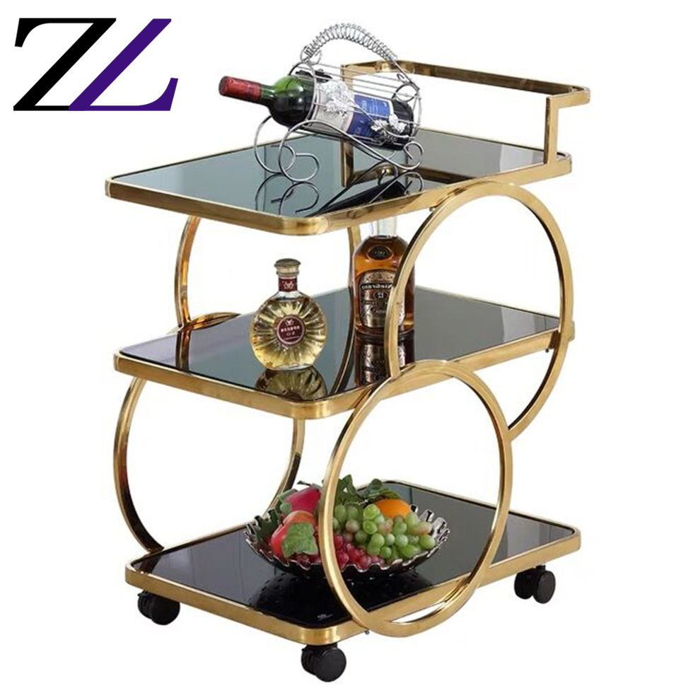 Luxury Tea Trolley - Gold Metal 3-Tier Hotel Cart
