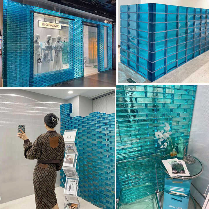 Blue Color Glass Brick Block for Showcase Wall - Vatti Glass