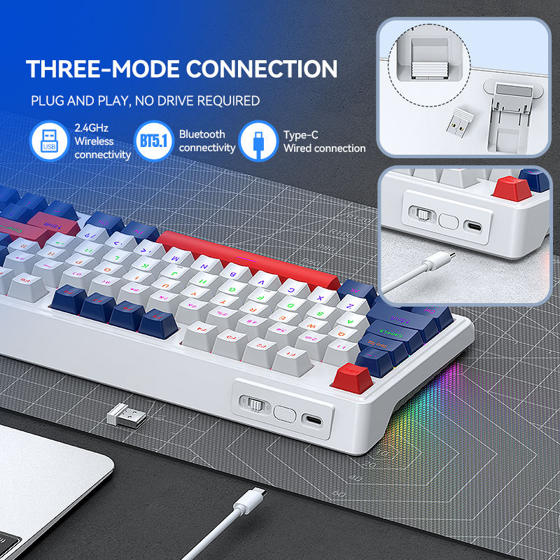 T-Wolf T78 Wireless BT Tri-Mode Mechanical Keyboard With Display Knob ...