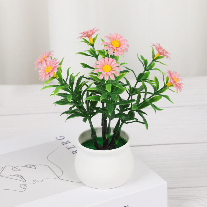 European-style Artificial Daisy Potted Plant Leaf 7 Small Sunflower ...