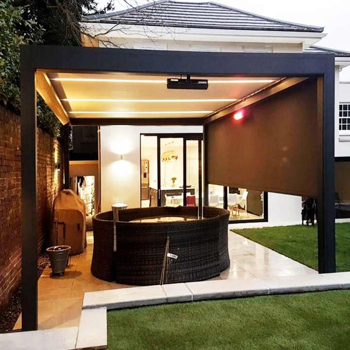 Outdoor Motorized LED Pergola Rotating Louvers Powder Coated Metal ...