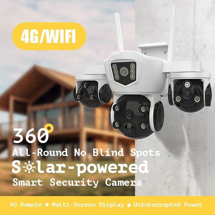 Outdoor 3lens Cctv Camera Home Security Remote Monitoring Solar Camera ...