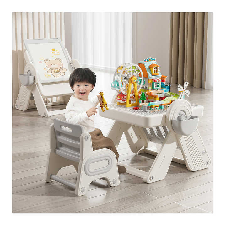 Kids Learning Playing Plastic Toy Building Blocks Table With Chair Set ...