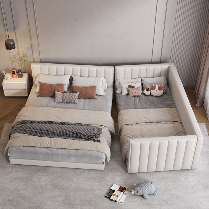 Genuine Leather Splicing Up-holstered Beds Customized Queen Bed Frame ...