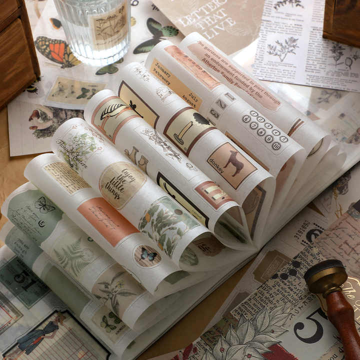 Simno 50PCS Old Time Junk Journal Stickers for Scrapbooking