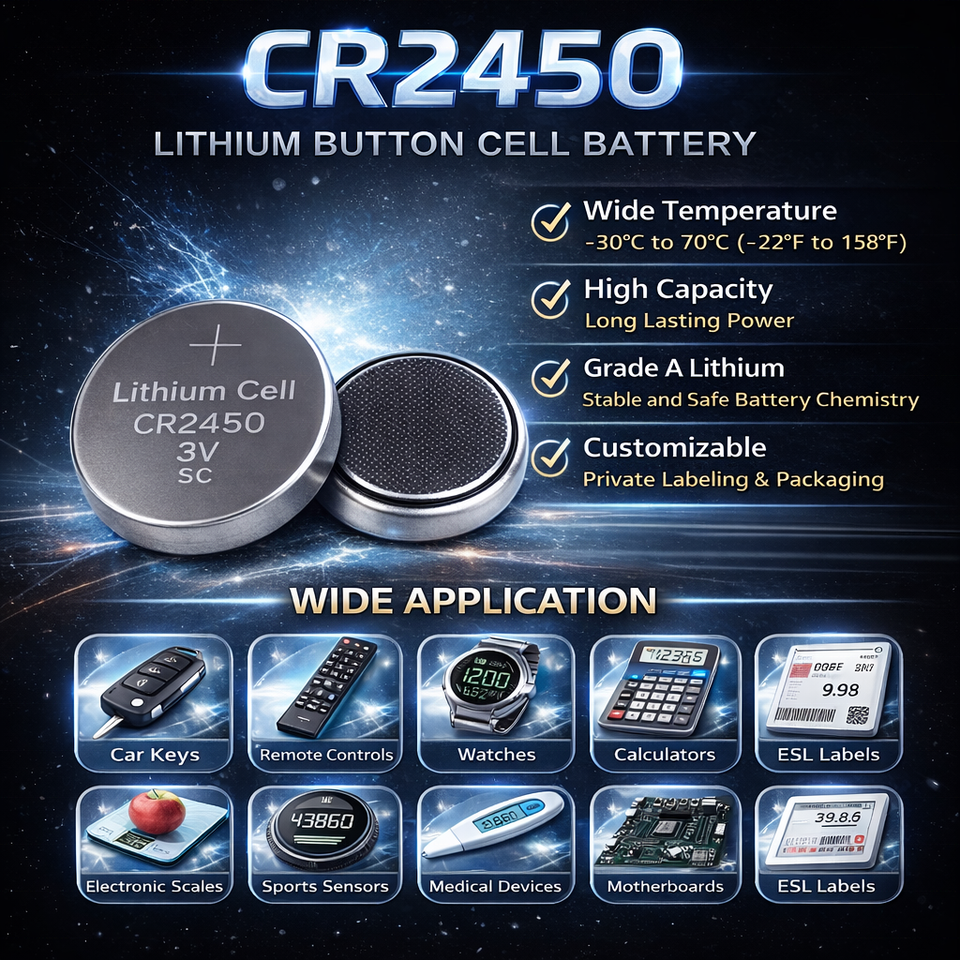 CR2450 Coin Cell Battery, 3V Lithium Battery, Button Cell Battery ...
