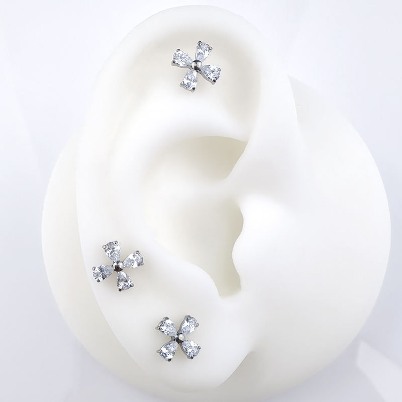 ASTM F136 Titanium Cross Labret Jewelry Internally Threaded CZ Water ...